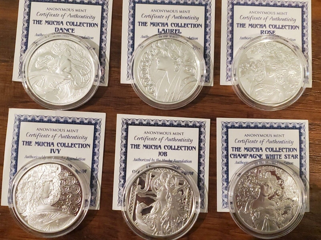 MUCHA ART: Collection - 6 PROOF .999 Silver Round Coins (new W/ Coa ...