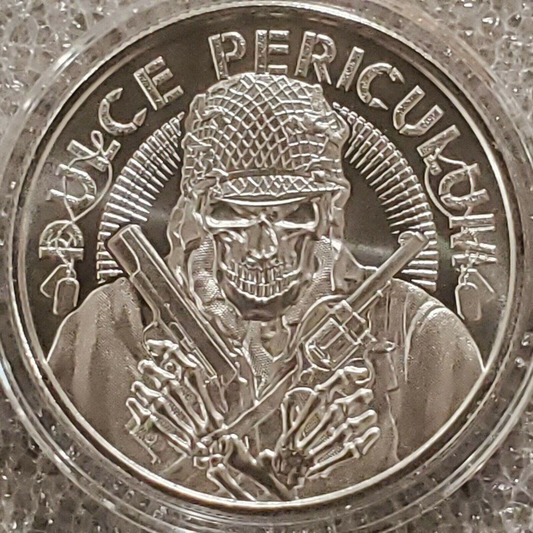 Dulce Periculum 1 Oz .999 Silver Skull Latin Danger is Sweet Crossed ...
