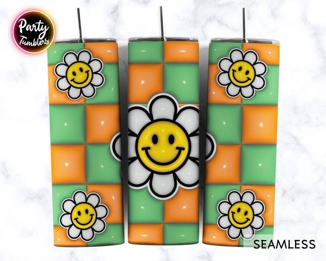 3D Smile Face Tumbler Wrap , 3D Inflated Retro Daisy Tumbler Wrap Png ...