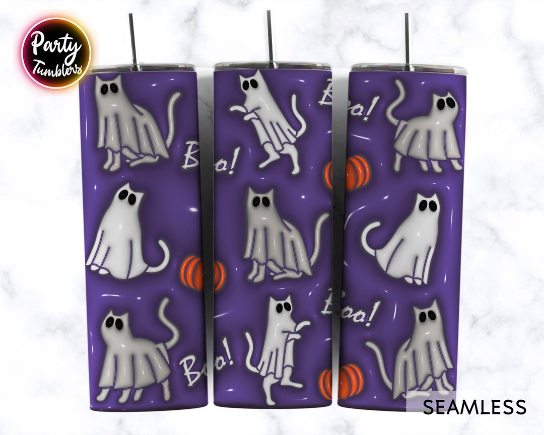 3D Inflated Puff Ghost Cat Halloween Tumbler, Boo Cat Sublimation ...