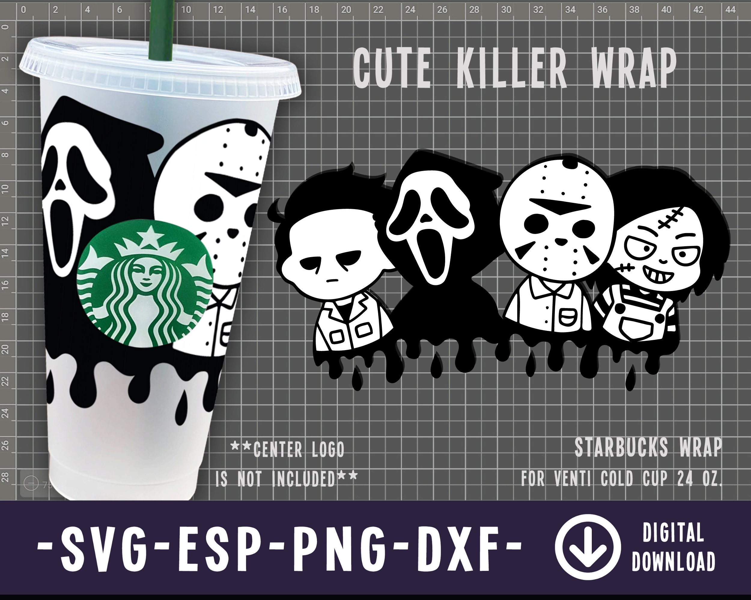 Cute Horror Movie Starbucks Wrap SVG, Halloween Full Wrap Venti Cold ...