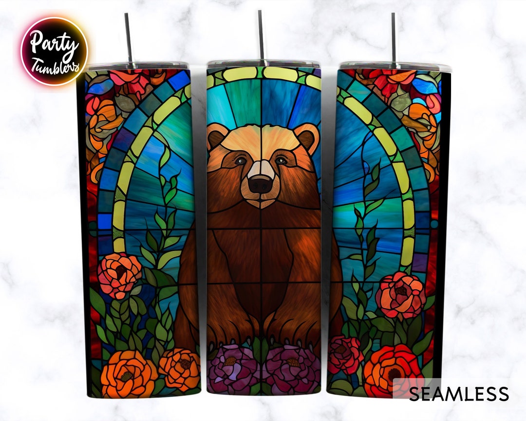 Bear Stained Glass Design for Tumbler Sublimation, Stained Glass PNG ...