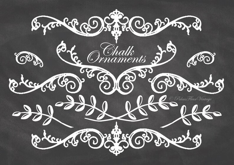 Chalk Floral Borders Ornaments Vintage Scrolls - 10 Digital Clipart PNG ...