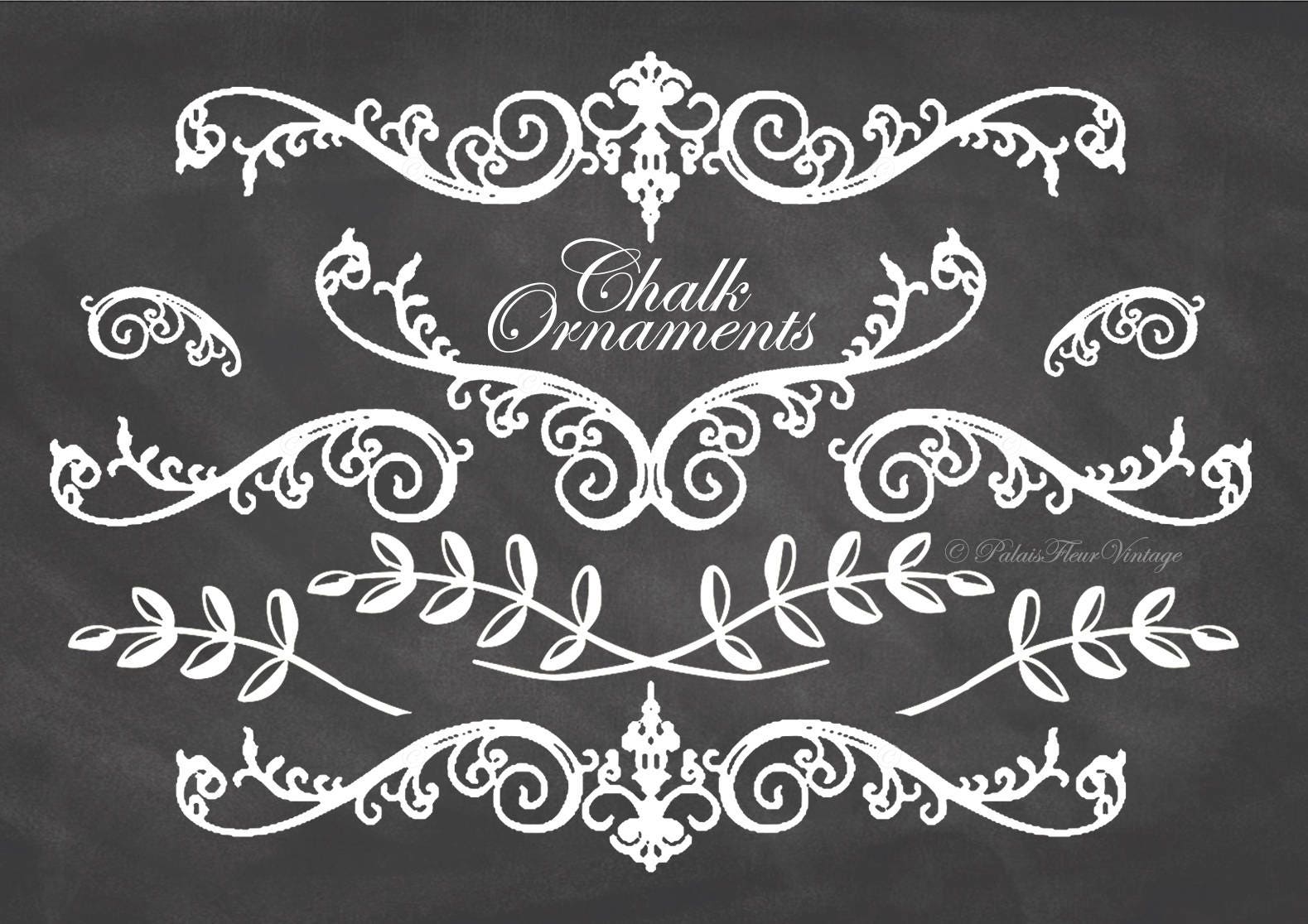 Chalk Floral Borders Ornaments Vintage Scrolls - 10 Digital Clipart PNG ...
