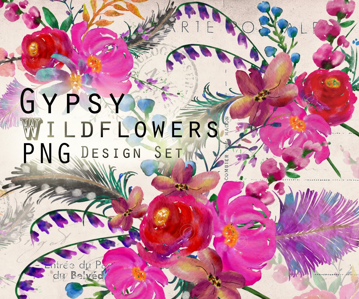 Watercolor Flower Clip Art Gypsy Wildflower Bouquets Floral - Etsy