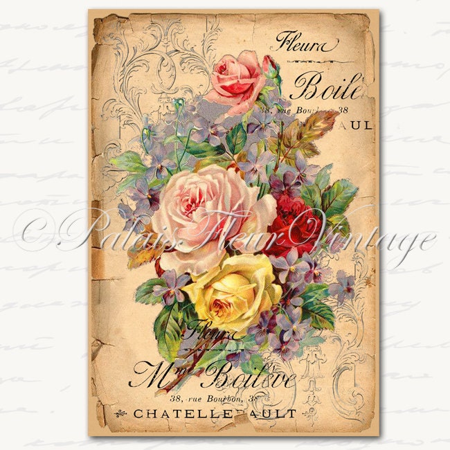 Vintage Chic Shabby Roses Printable Instant Digital Download Antique ...
