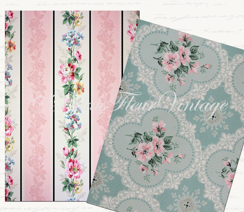 A4 Antique French Paris Floral Wallpaper Digital Paper Set Instant ...