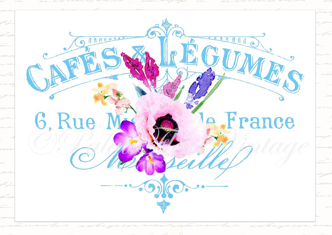 Vintage French Typography PNG Floral Clip Art Watercolor Digital ...