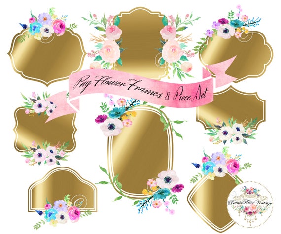 Watercolour Gold Flower Frames PNG Clip Art Wildflowers: | Etsy