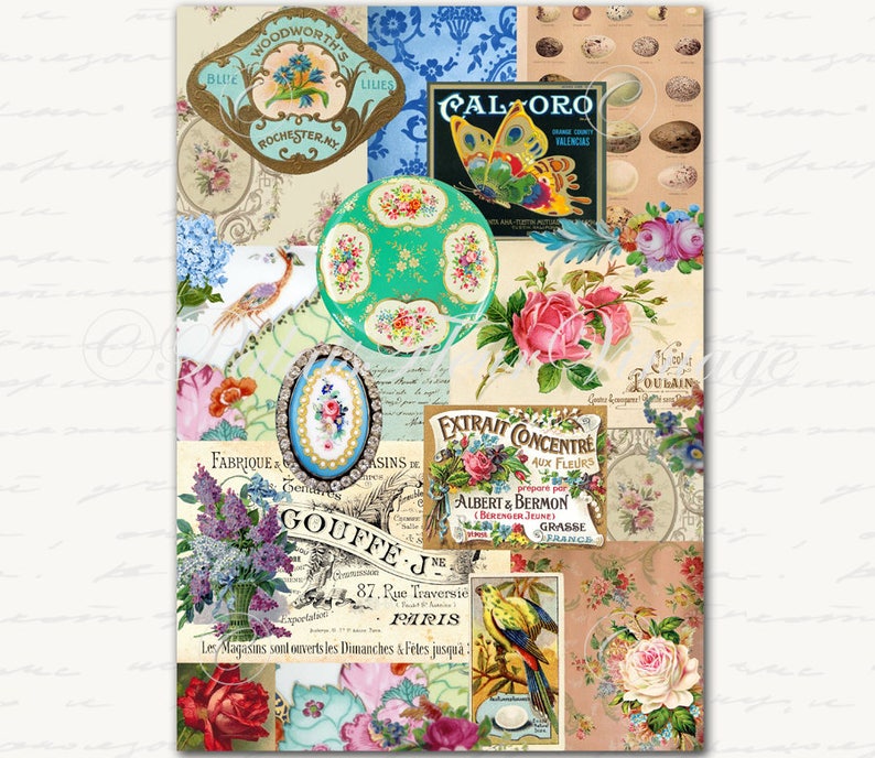 A4 Victorian Rose Decoupage Art Paper Digital Instant Download Vintage ...