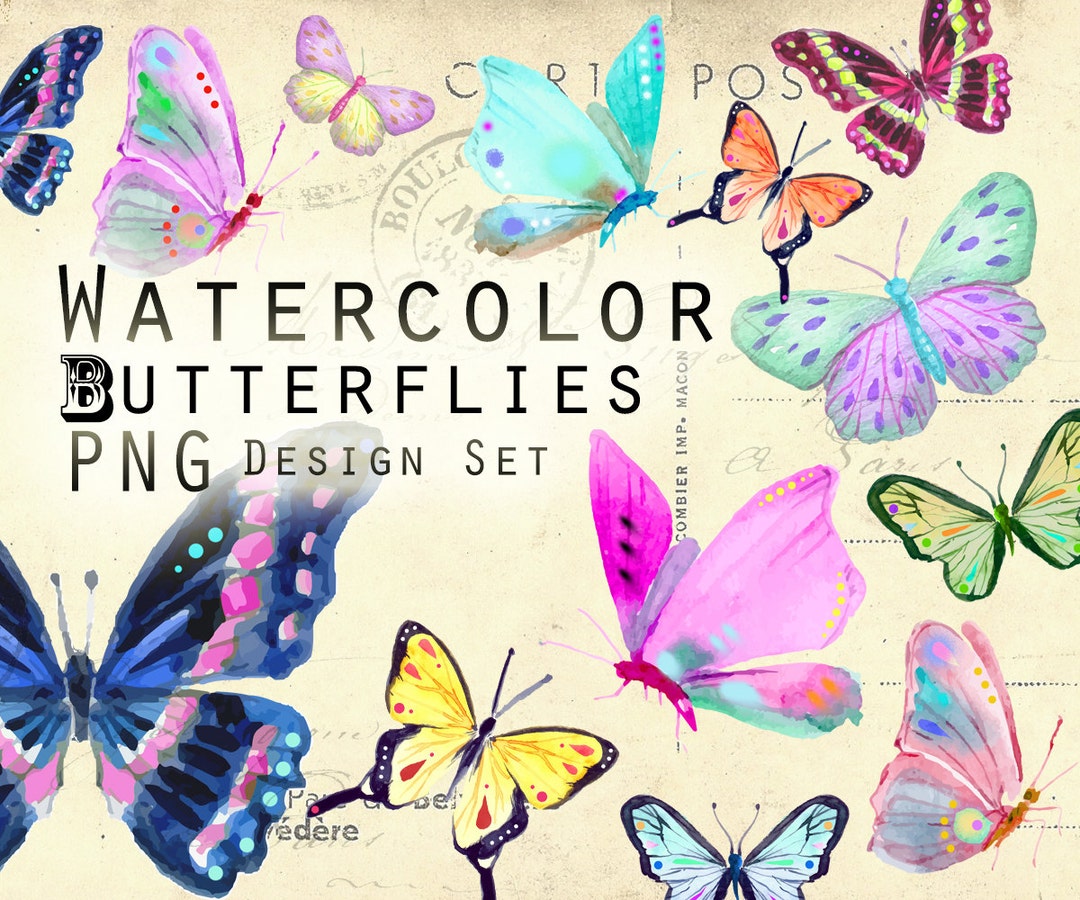 Floral Clip Art Hand Painted Watercolor Clip Art, Rainbow Butterflies ...
