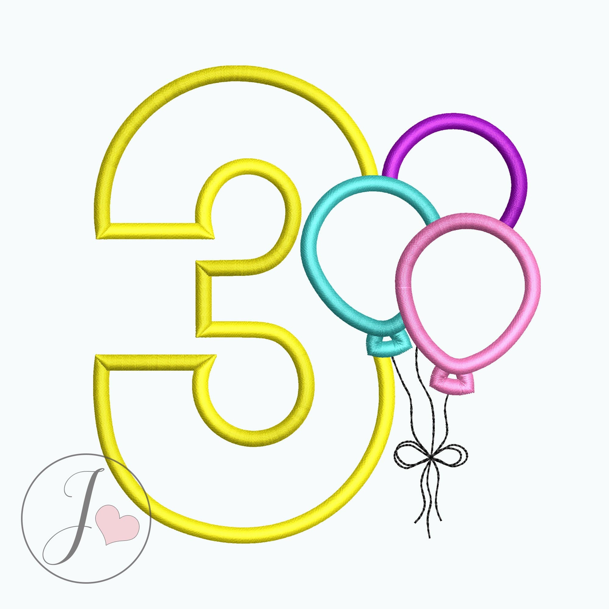 Balloon Number 3 Applique Design Birthday Applique Design | Etsy