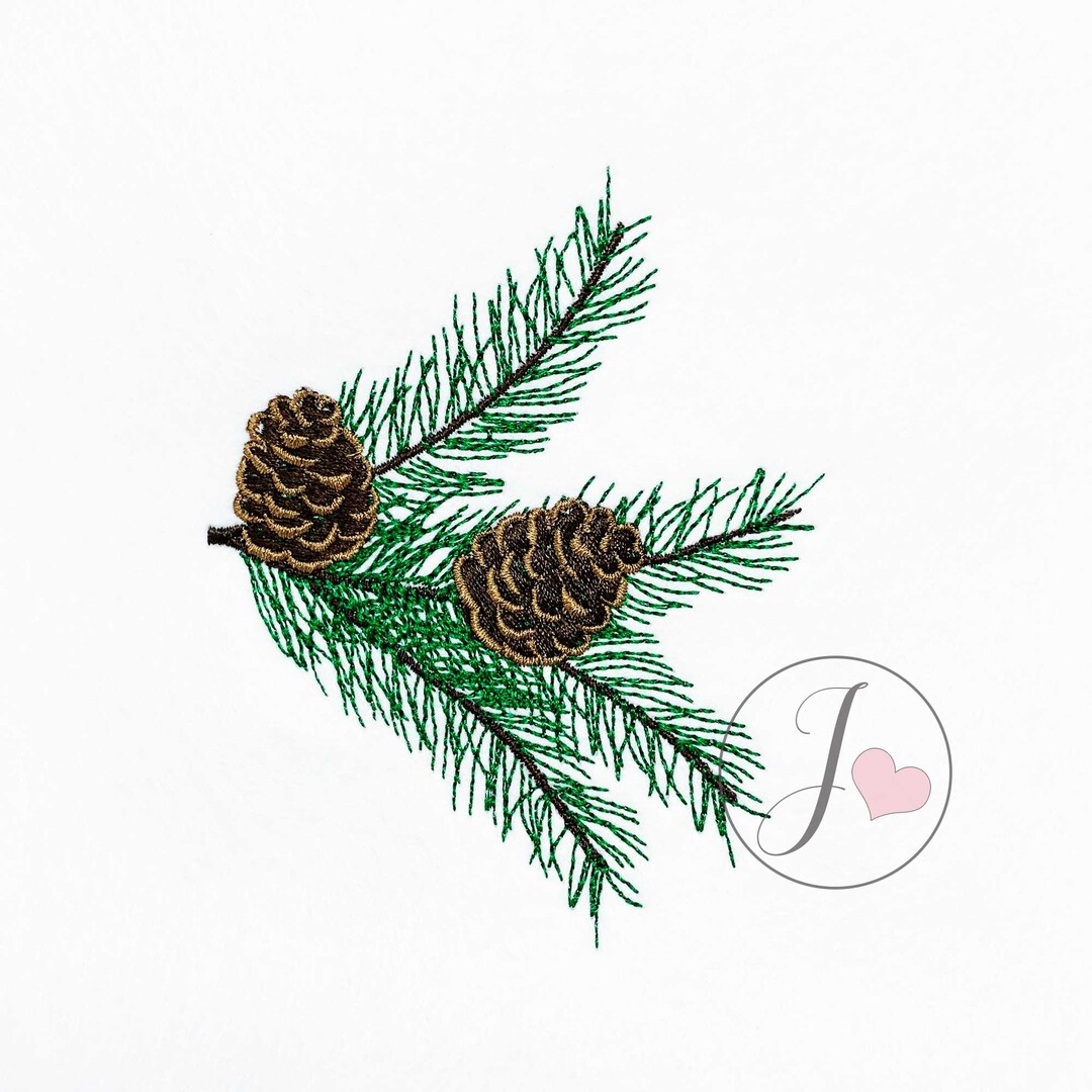 Pine Branch Embroidery Design, Pine Cone Embroidery Design, Machine ...