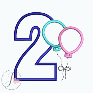 Balloon Number 2 Applique Design, Birthday Applique Design, Machine ...