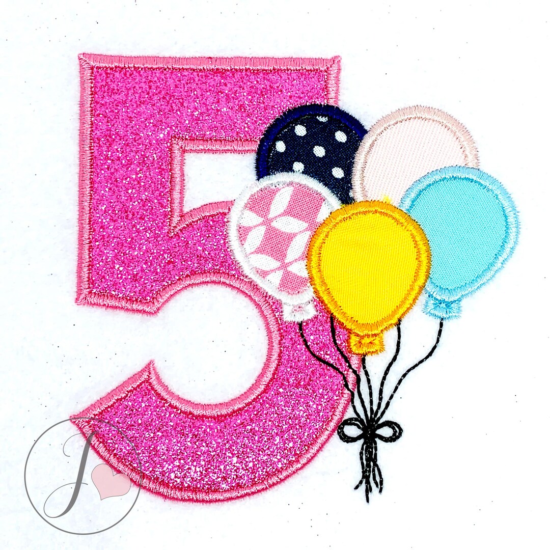 Balloon Number 5 Applique Design, Birthday Applique Design, Machine ...