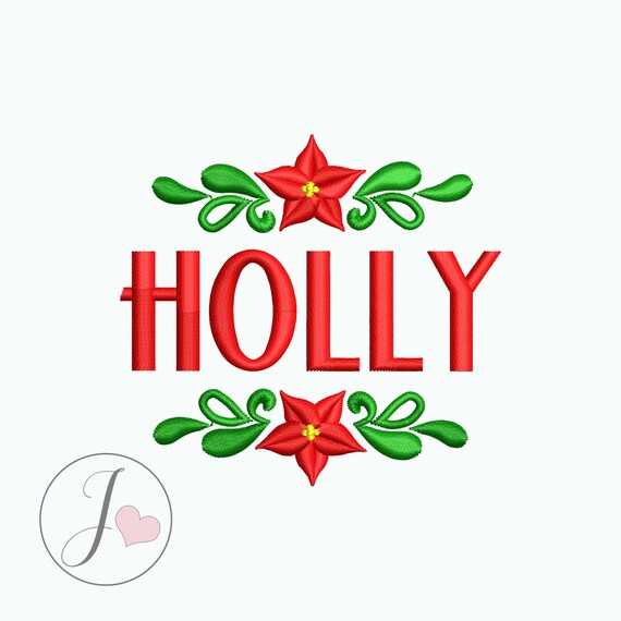 Holly Word Embroidery Design Christmas Embroidery - Etsy
