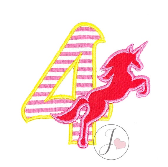 Unicorn Birthday Applique Design Unicorn Number 4 Applique | Etsy