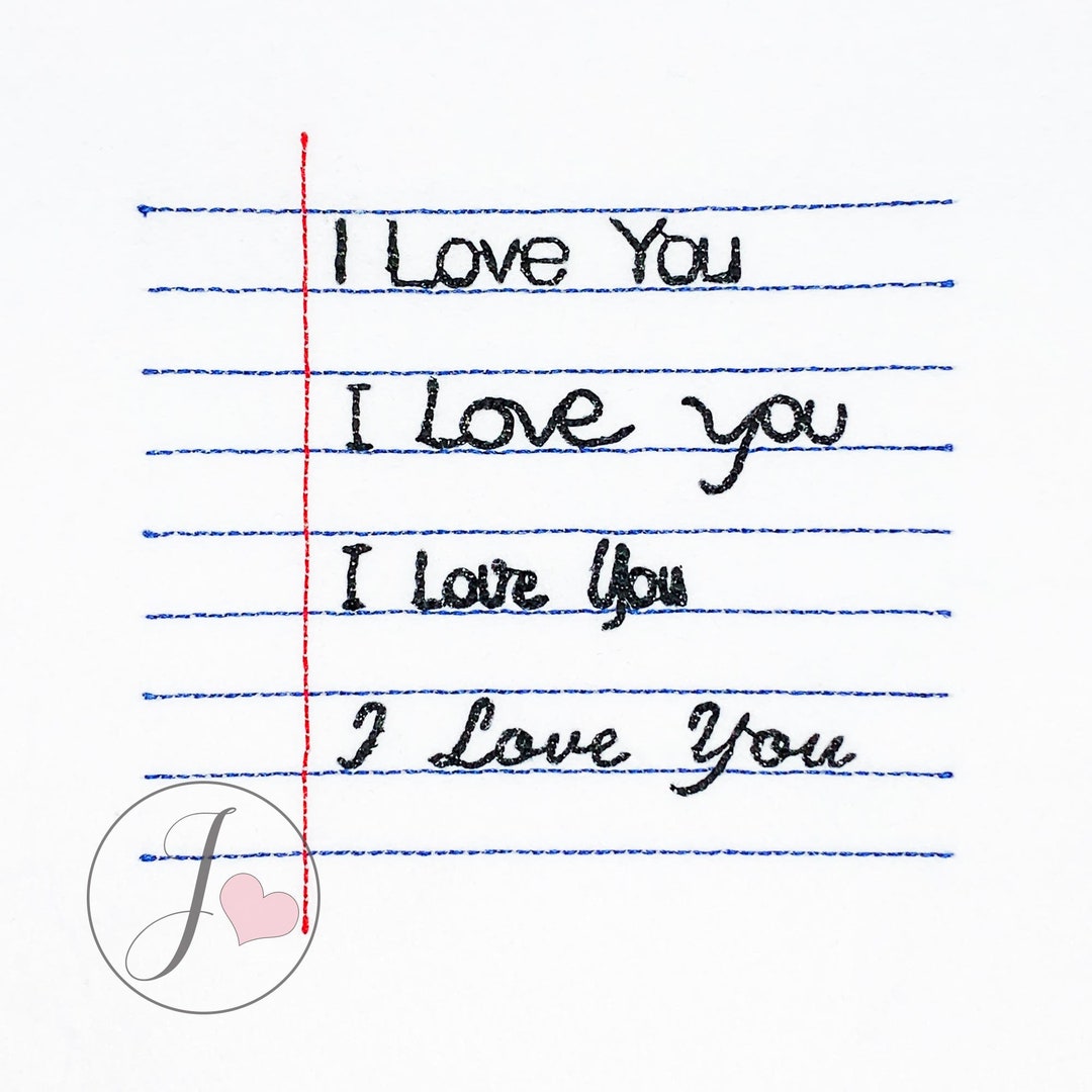 Notebook I Love You Handwritten Embroidery Design, Love Embroidery ...