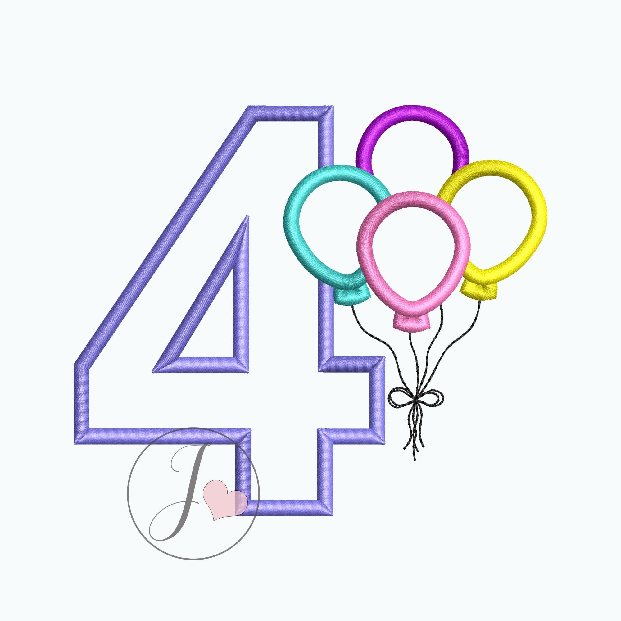 Balloon Number 4 Applique Design Birthday Applique Design | Etsy