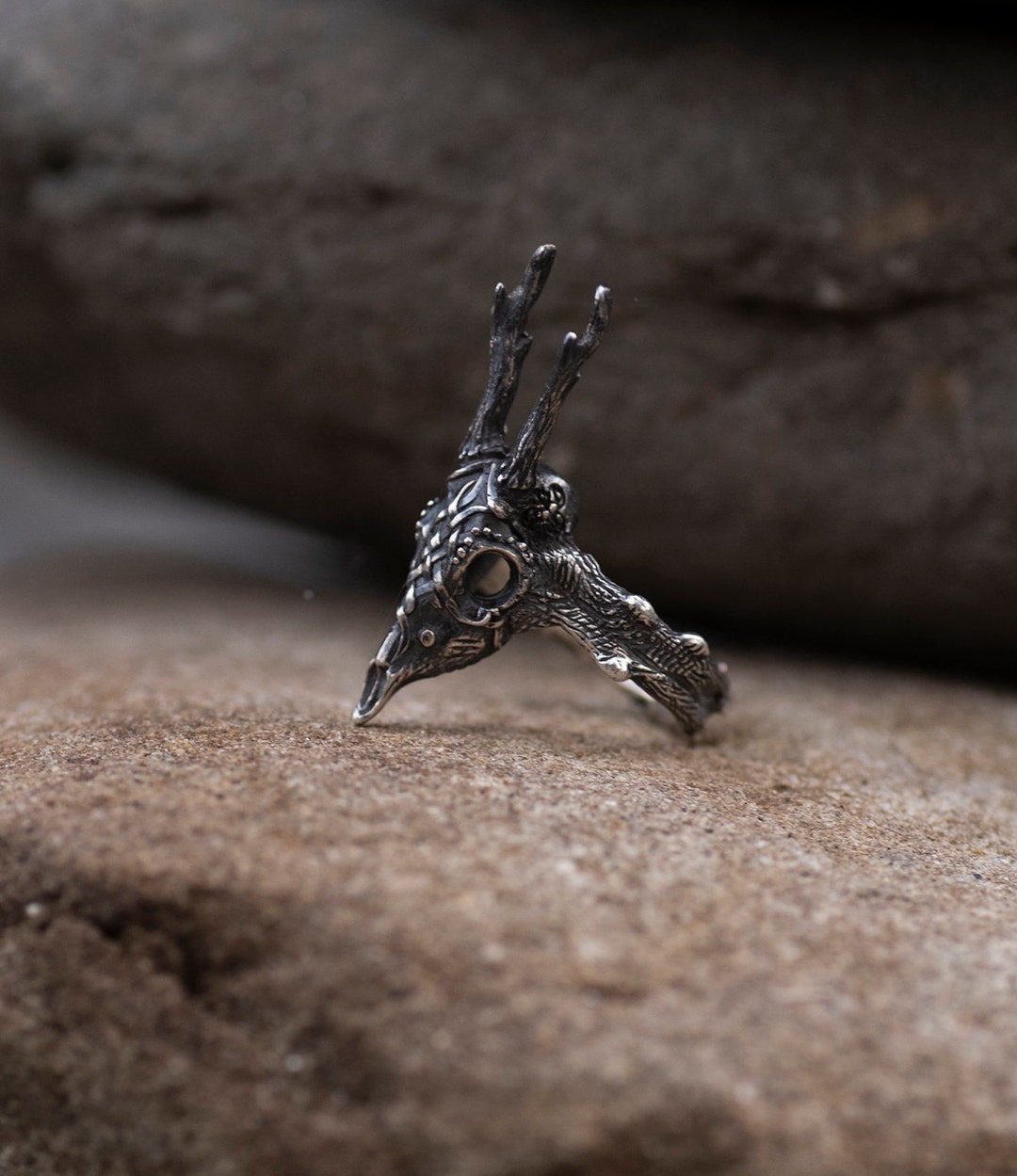 Viking Ornament Ring || Deer Skull Silver Ring || Nordic Culture Totem ...