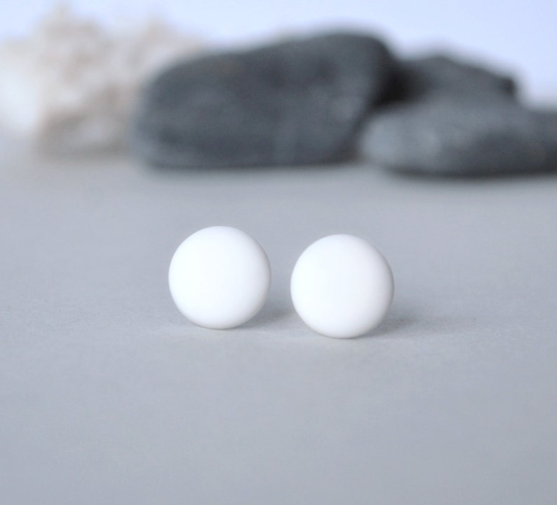 White Studs Matte White Earrings Small Round Earrings Matte - Etsy