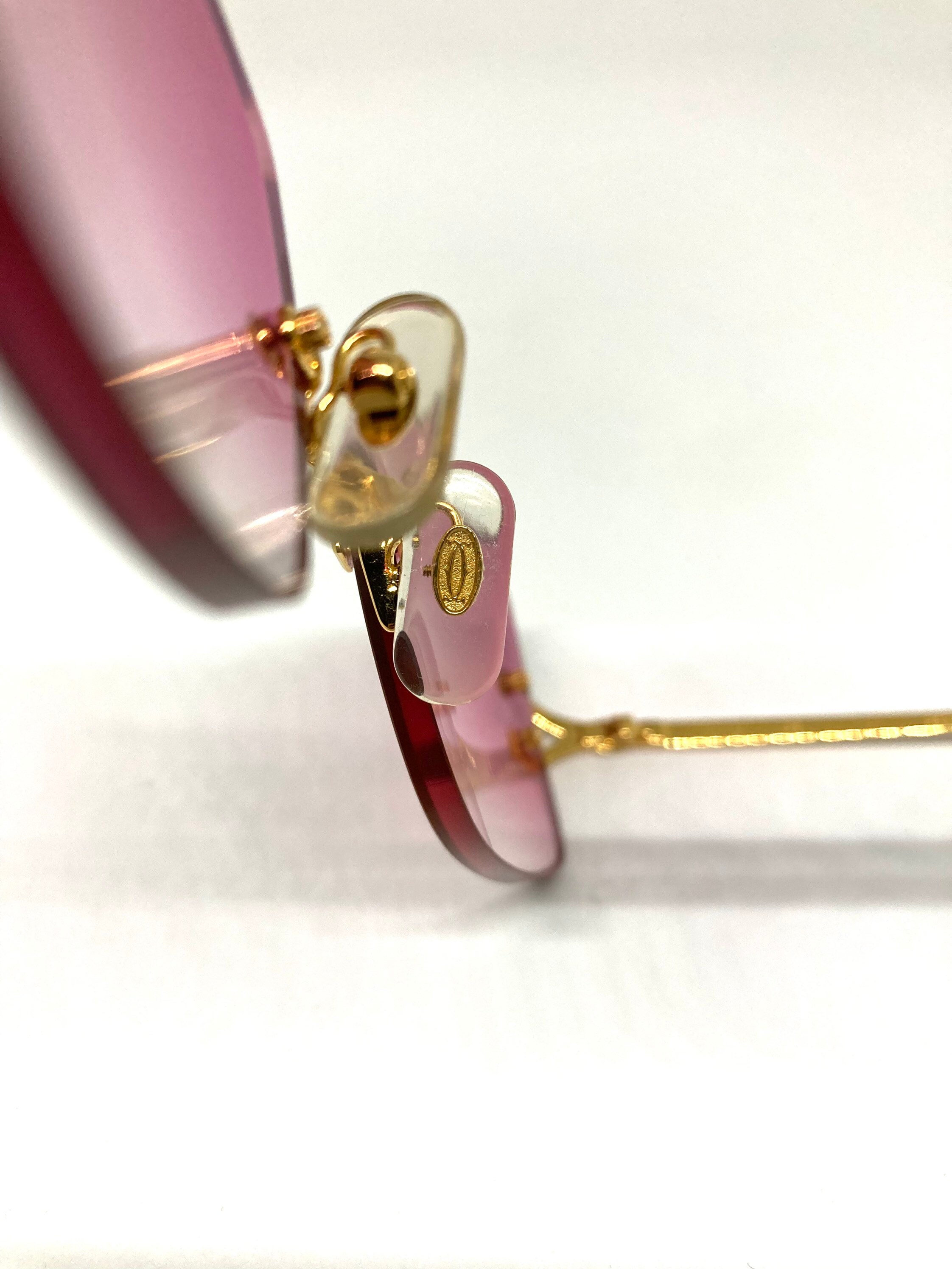 Vintage Cartier " C " Godron Décor Gold Rimless Sunglasses - Etsy