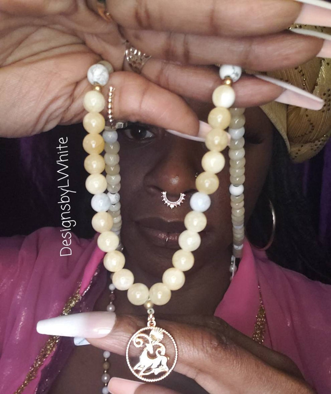 Howlite, Moonstone, Yellow Jade Crystal Aries Zodiac Necklace - Etsy