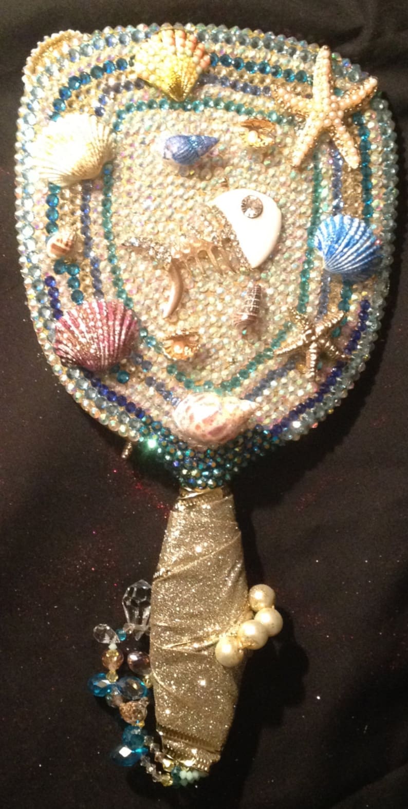 Fabulous Ocean Seashell Starfish Crystal Rhinestone Hand Held Mirror - Etsy