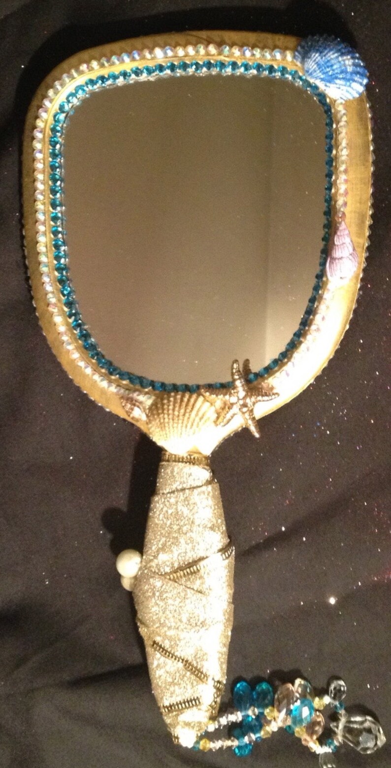 Fabulous Ocean Seashell Starfish Crystal Rhinestone Hand Held Mirror - Etsy