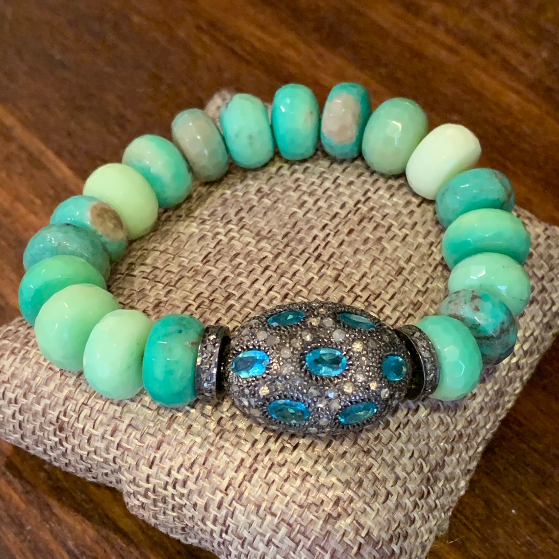 Diamond, Chrysoprase, Emerald, Blue Topaz & Turquoise Beaded Bracelets ...
