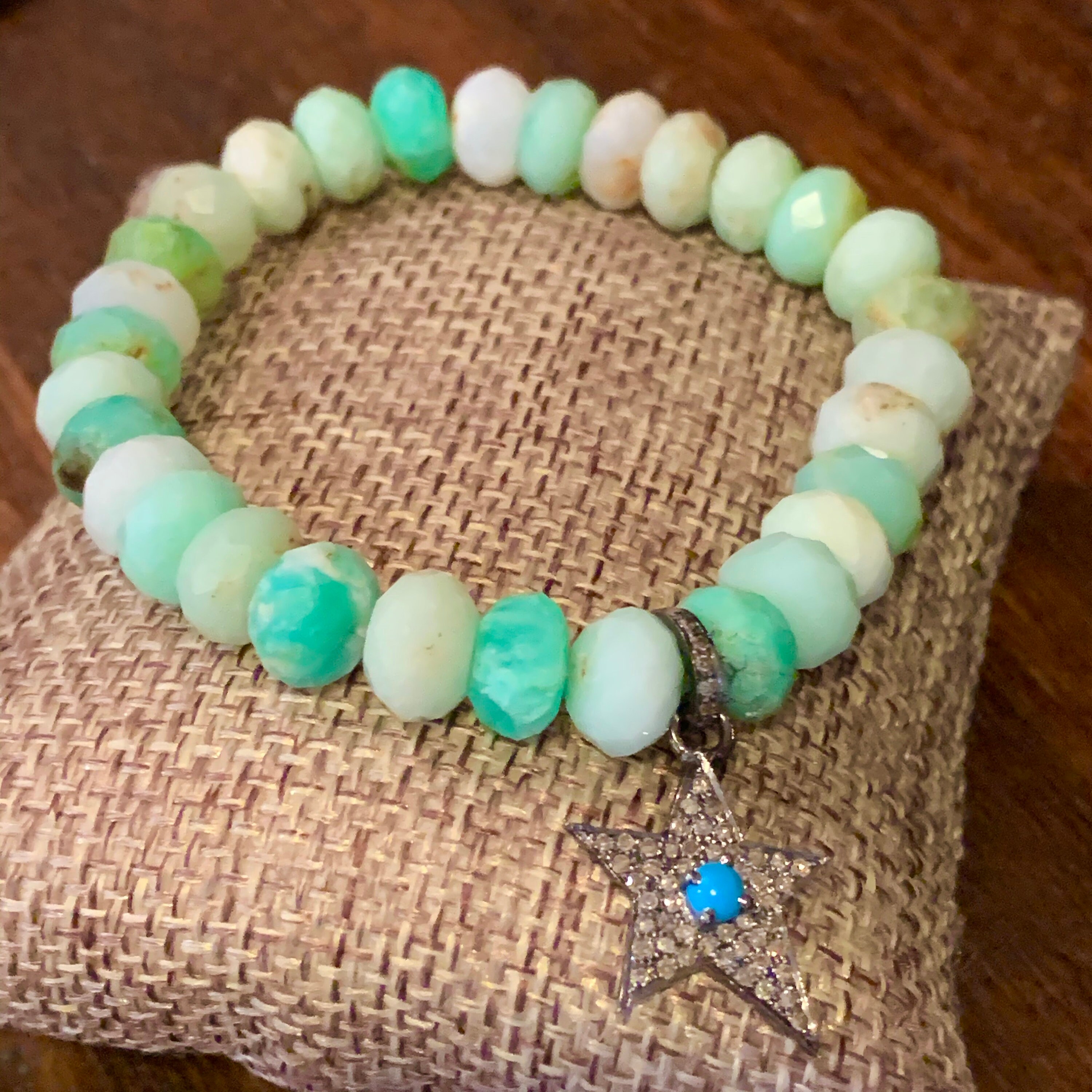Diamond, Chrysoprase, Emerald, Blue Topaz & Turquoise Beaded Bracelets ...