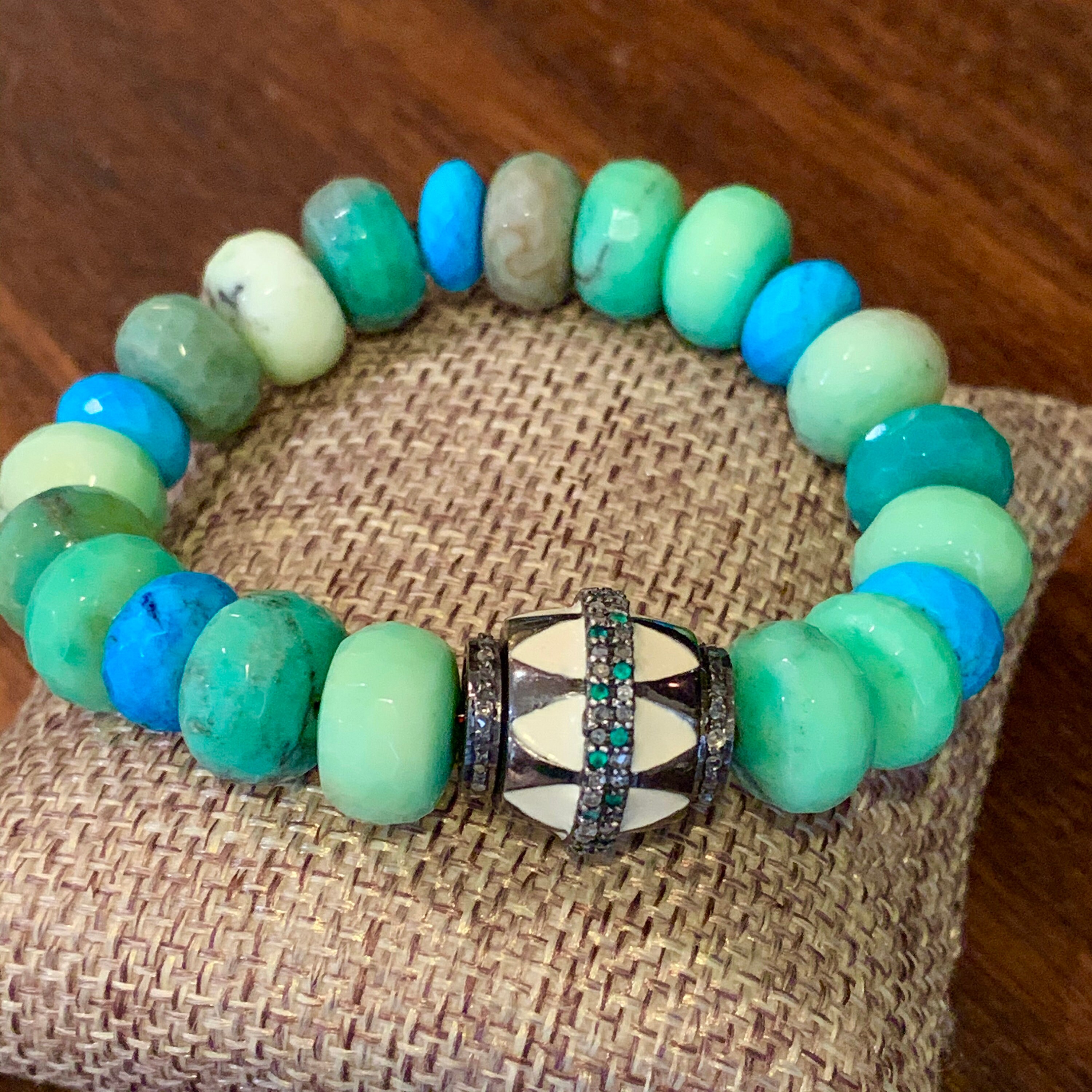 Diamond, Chrysoprase, Emerald, Blue Topaz & Turquoise Beaded Bracelets ...