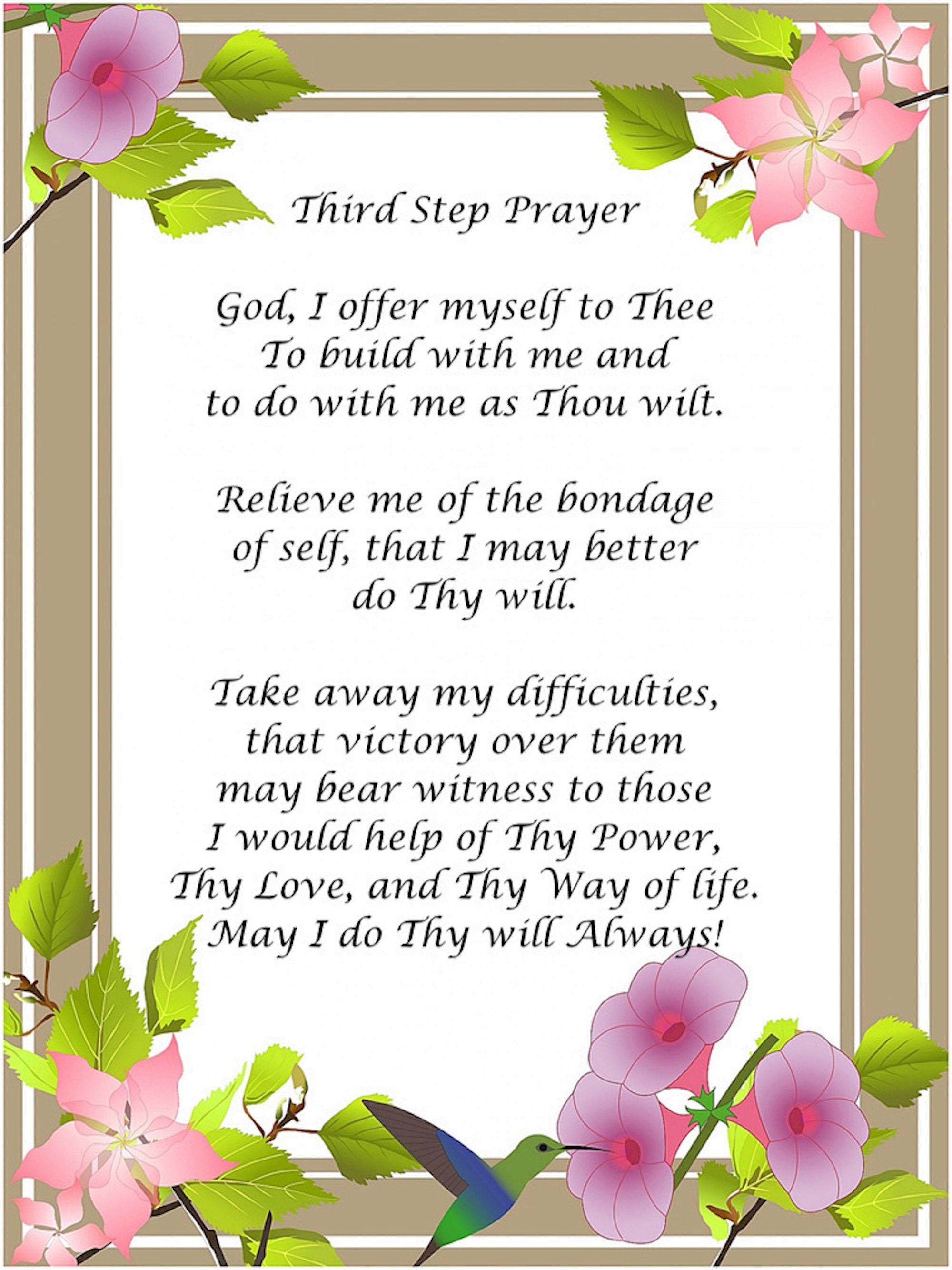 Third Step Prayer - Slogans Suncatcher - Recovery - Hummingbird Frame ...