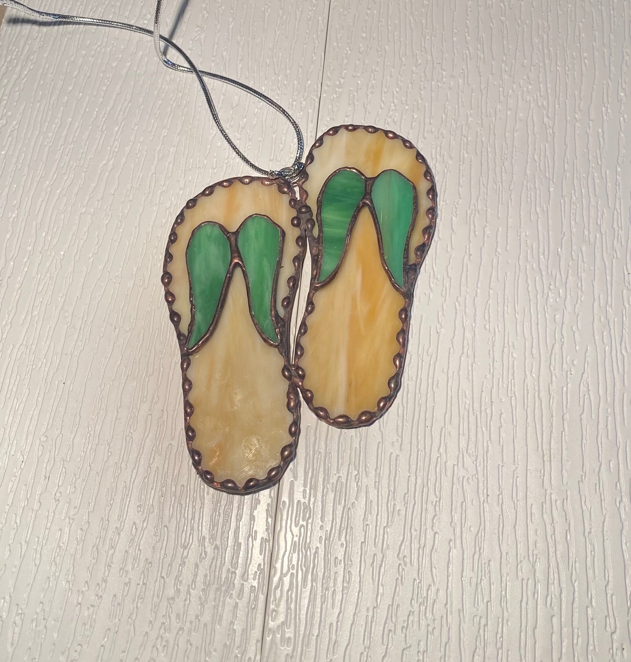 Beige Stained Glass Sandals With Wispy Green Angel Wing Accents Sun ...