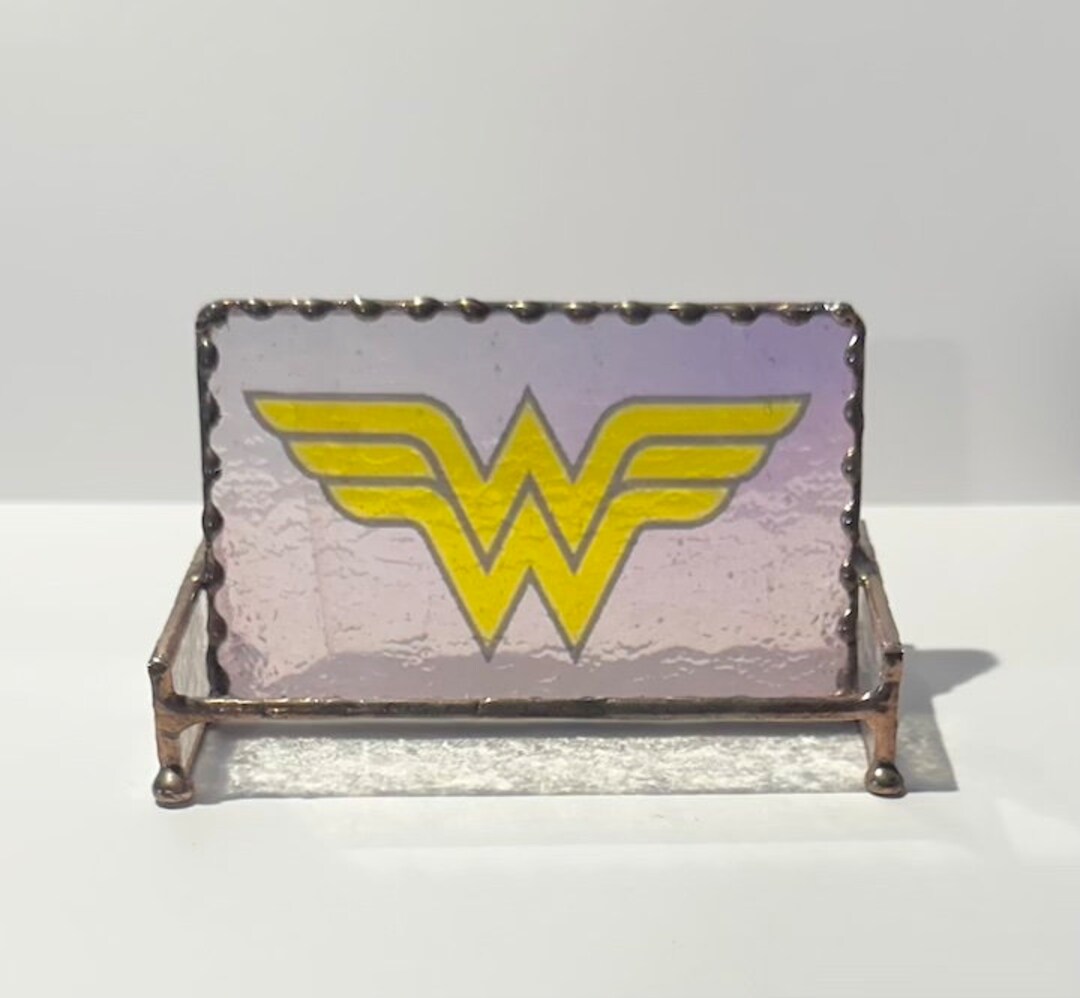 Business Card Holder Wonder Woman Heavily Textured Clear Glass With ...