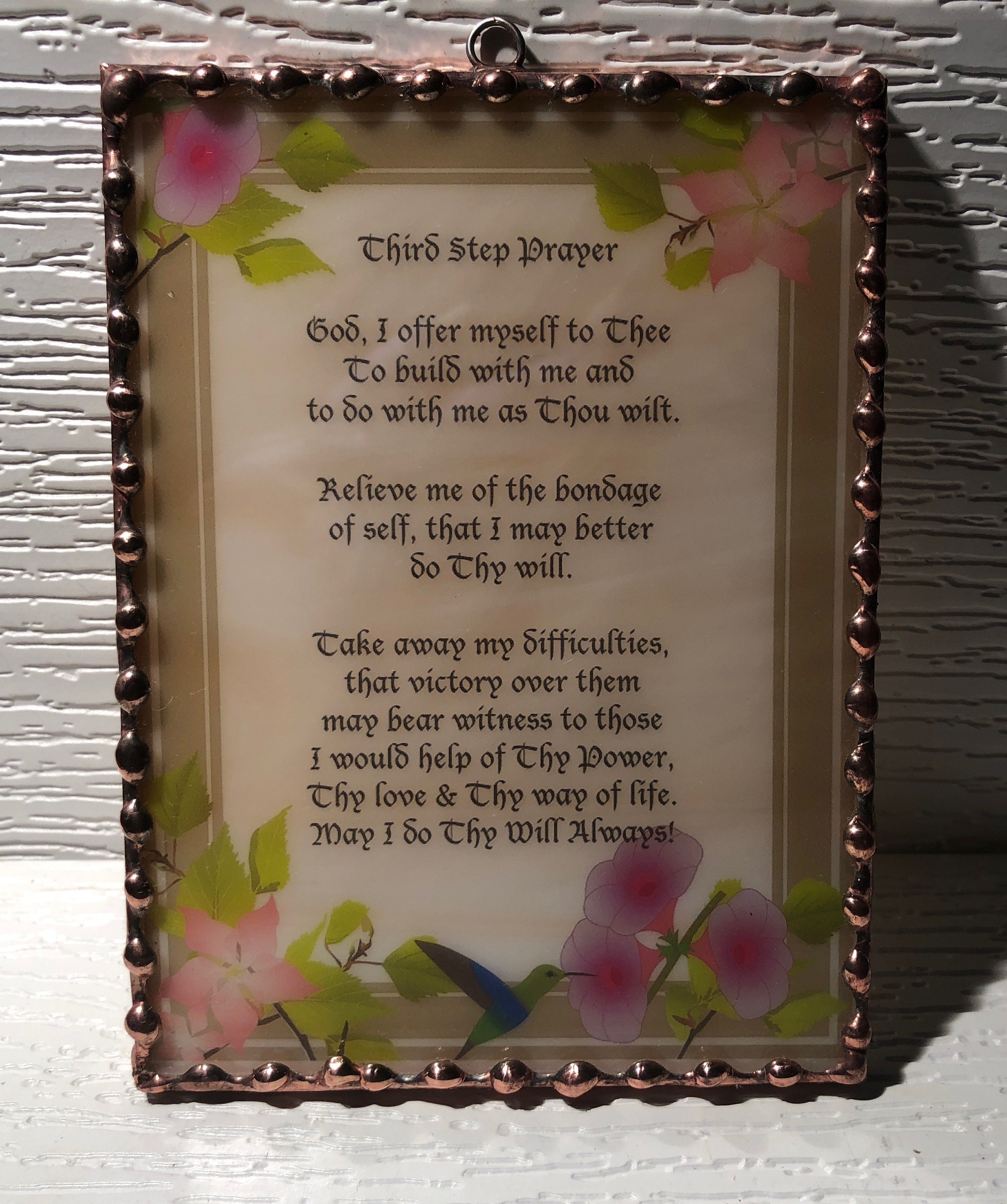 Third Step Prayer Slogans Suncatcher Recovery Hummingbird Frame With ...
