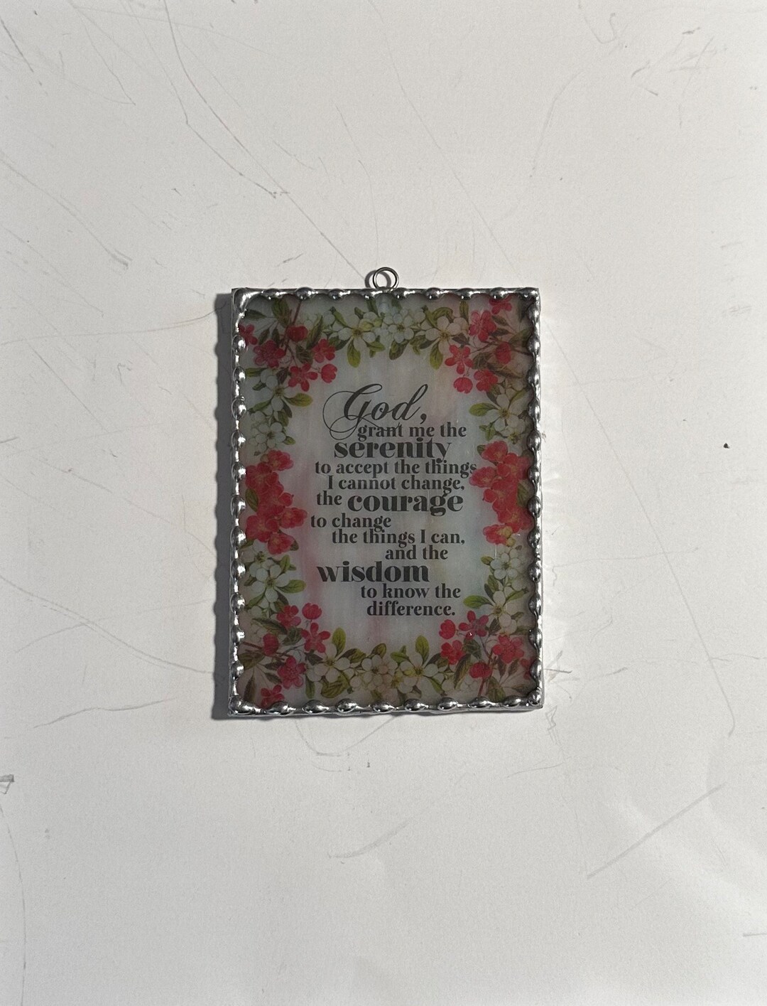 Serenity Prayer Surrounded by Pink Flowers 4 1/2 by 3 1/4 - Suncatcher ...