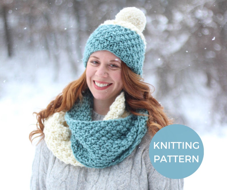 Ski Lodge Hat & Scarf Knitting Pattern | Beginner Color Block Set (PDF ...