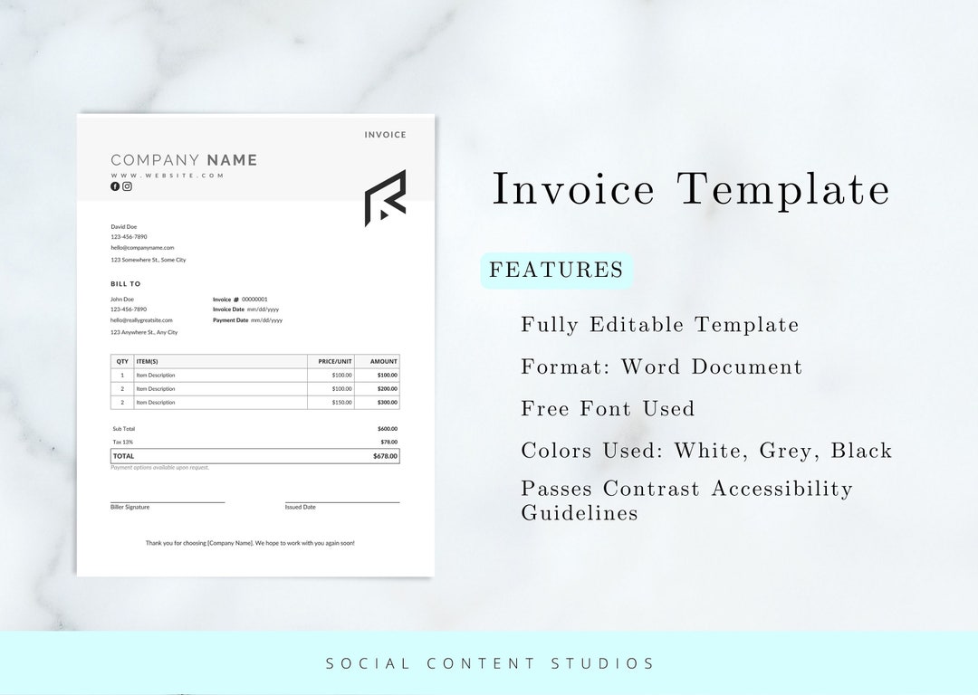 Invoice Invoice Template Business Invoice Invoice Template - Etsy