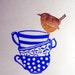 Wren and Teacups Linocut Original Hand Carved Handmade - Etsy
