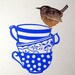 Wren and Teacups Linocut Original Hand Carved Handmade - Etsy