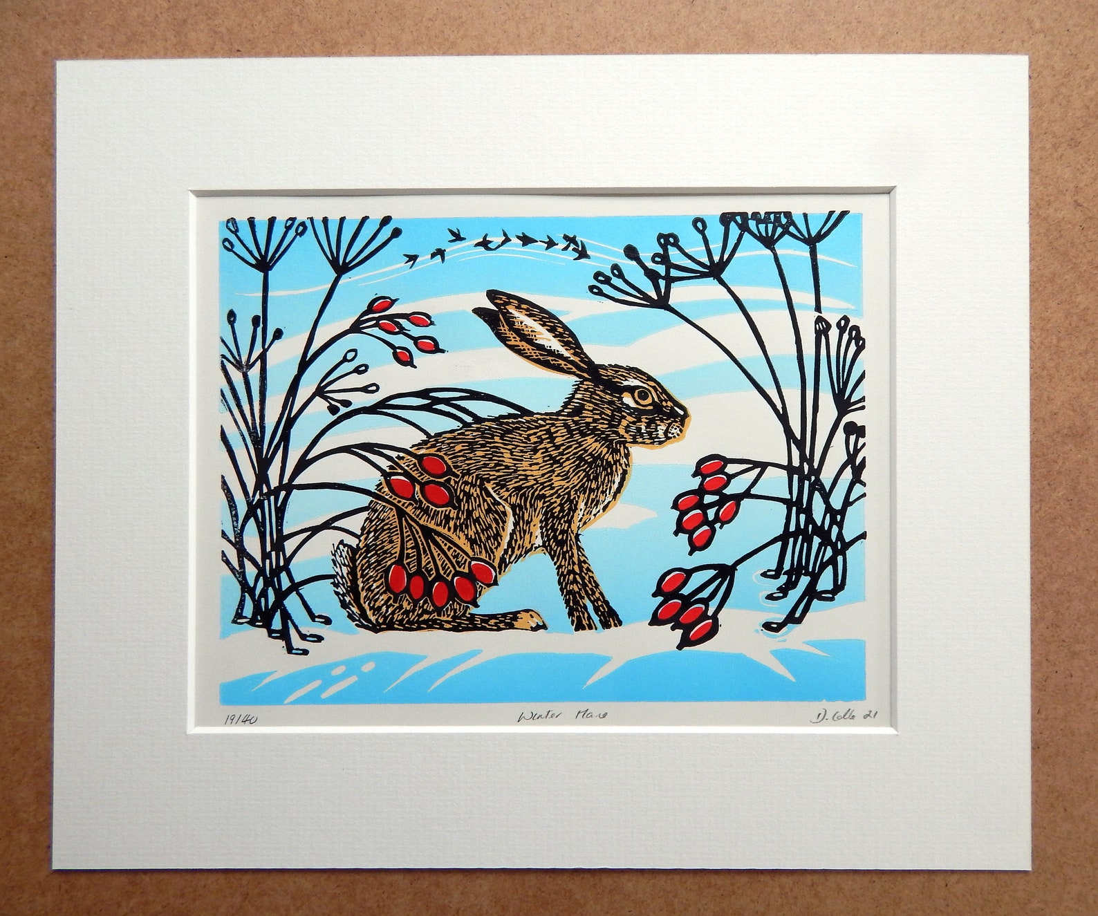 Winter Hare Lino Print - Etsy