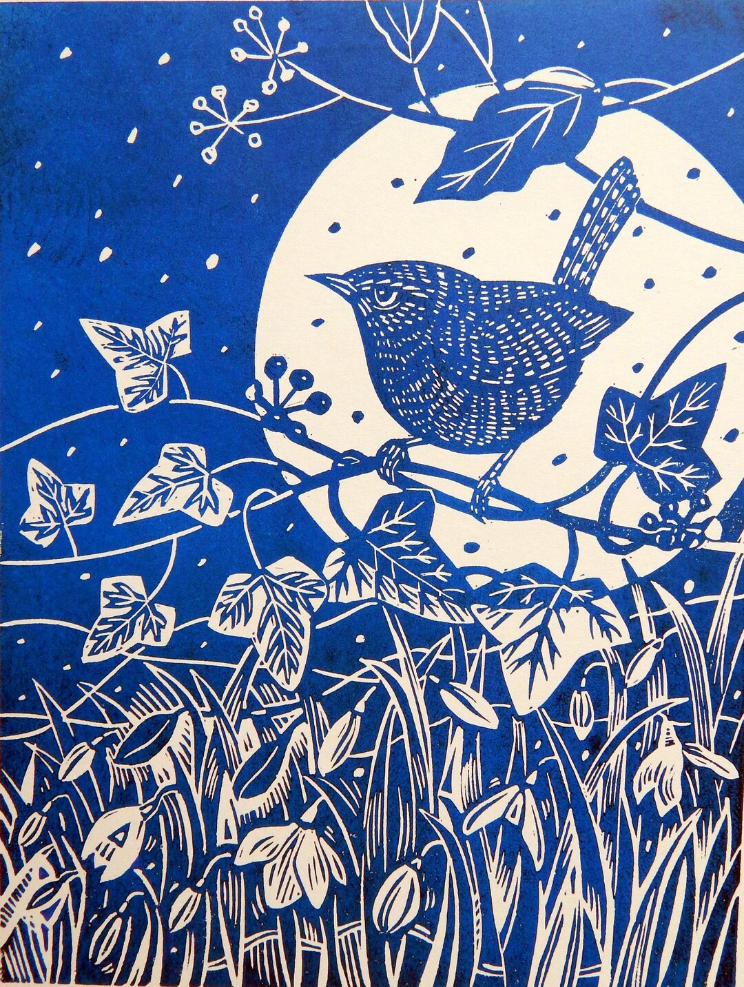 Winter Wren - Blue Version -limited Edition Lino Print of a Wren - Etsy