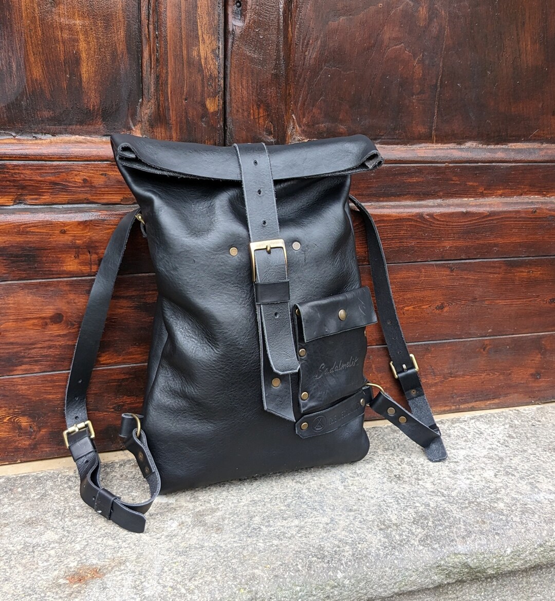Roll Top Backpack Genuine Leather Handmade Bag Triumph Harley Roll Top ...