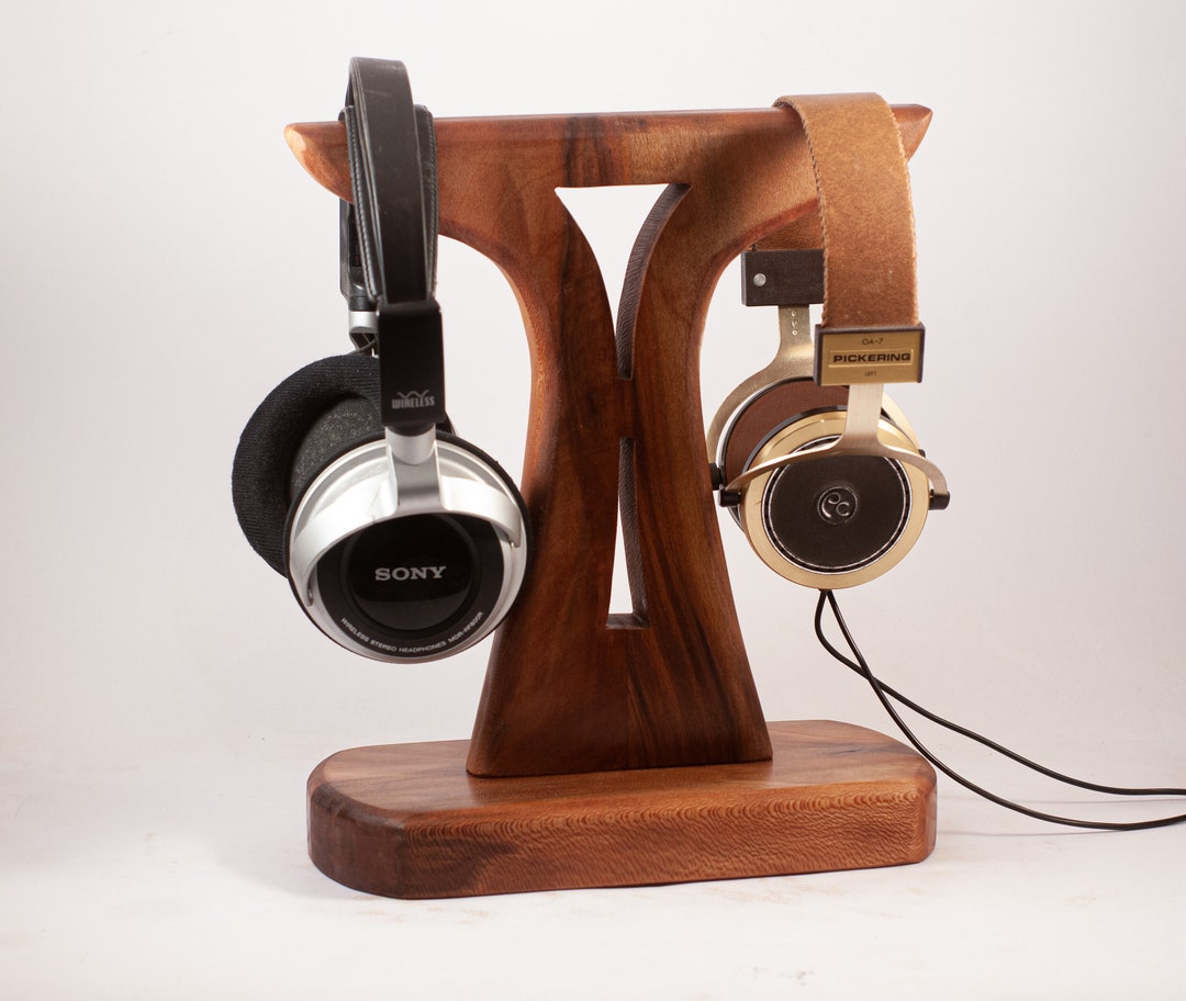 Double Headphone Stand, Handmade Sycamore Wood Headset Holder for Desk ...