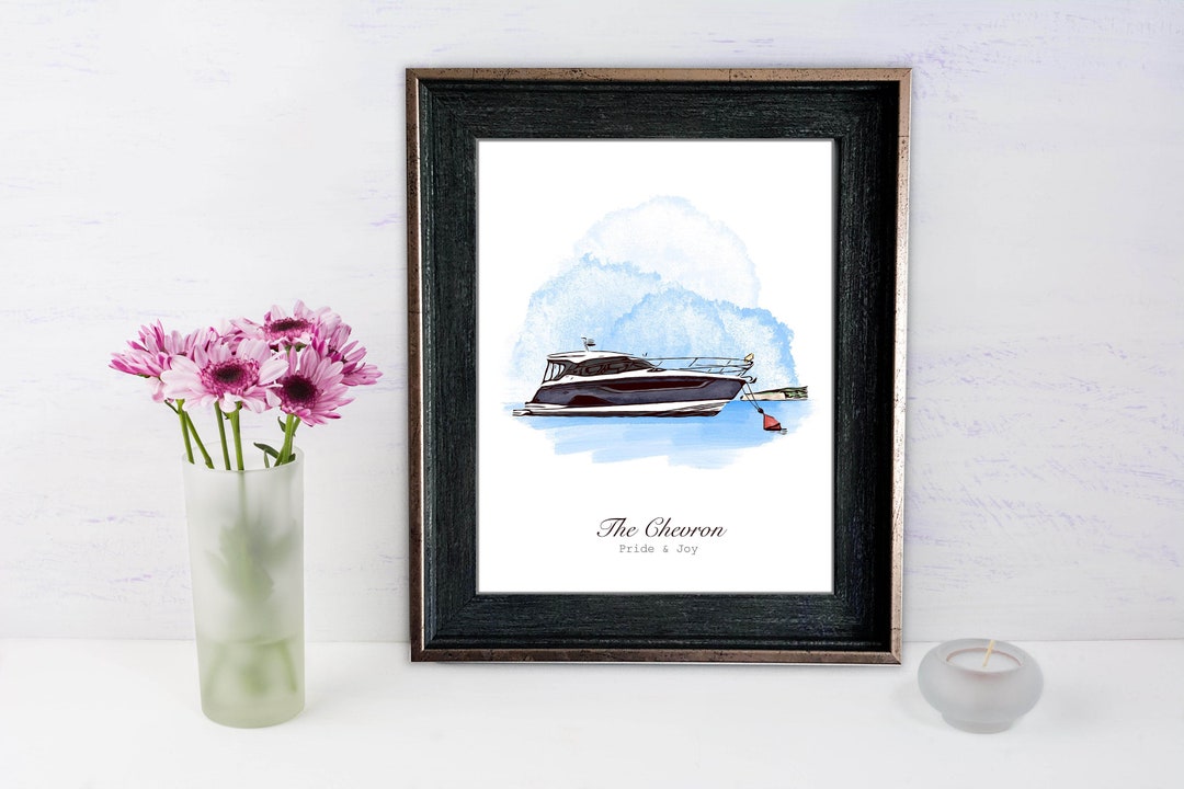 Custom Boat Portrait, Personalised Watercolor Yacht Portrait, Boat ...