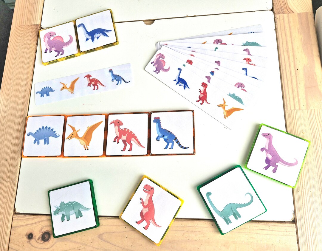 Dinosaur Matching Game With Magnatile Toppers Pattern Match for ...