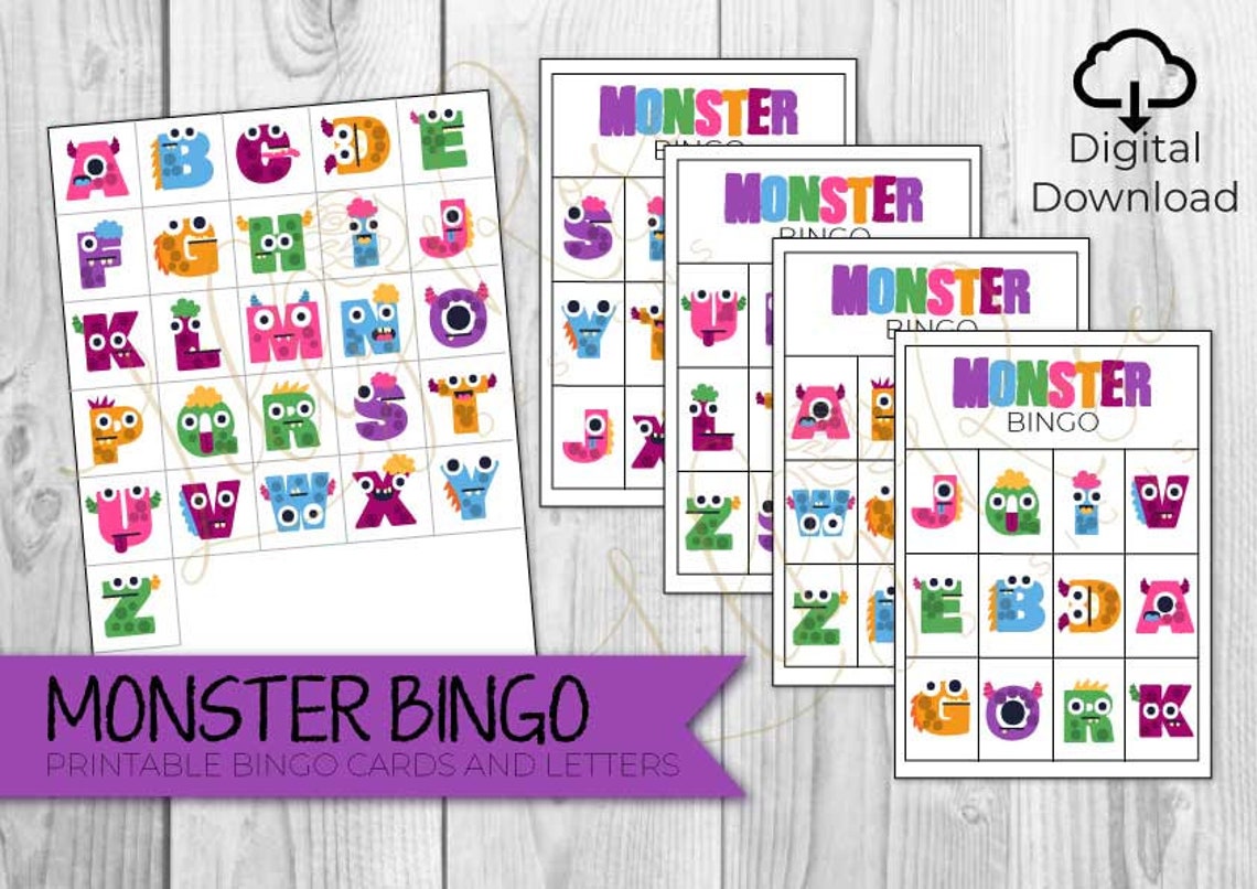 Monster Alphabet Bingo Game Boards and Pieces for Kids Kindergarten ...