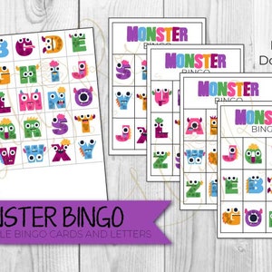 Monster Alphabet Bingo Game Boards and Pieces for Kids Kindergarten ...