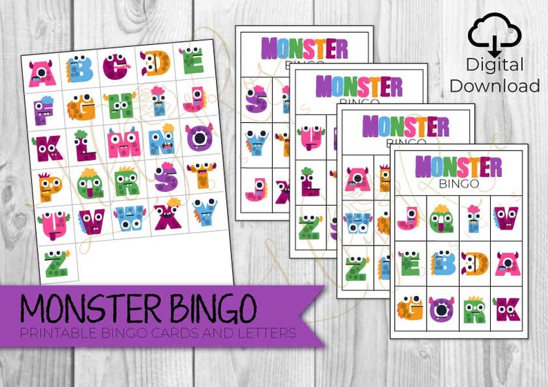 Monster Alphabet Bingo Game Boards and Pieces for Kids Kindergarten ...